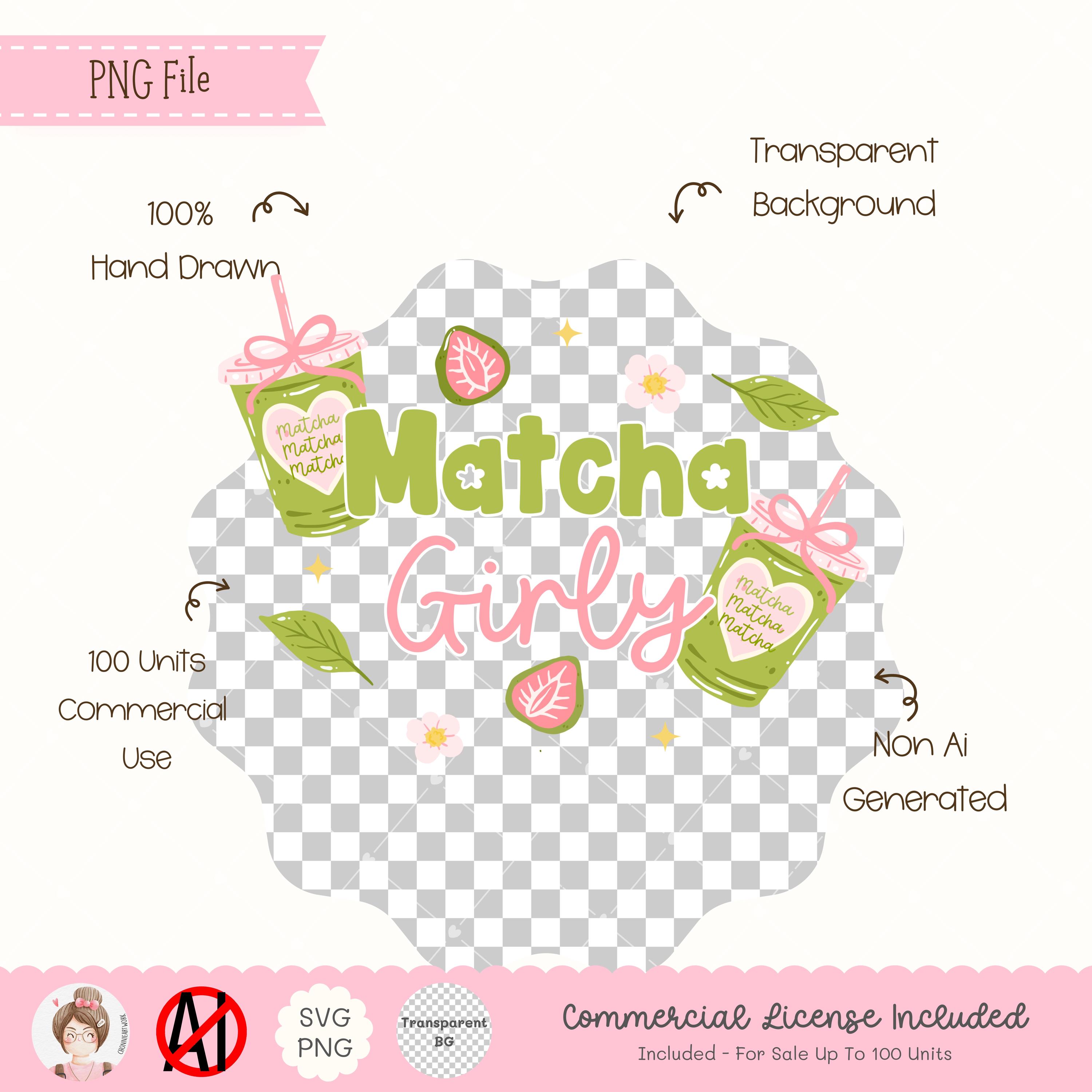 Matcha Girly SVG PNG, Kawaii Matcha Tea Cup Clipart, Pastel Green Pink ...