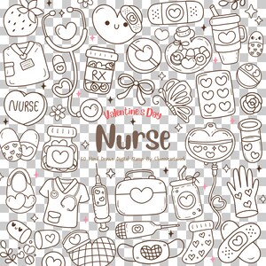 Groovy Valentine's Day Nurse Digital Stamp Doodle Coloring Retro Nurse ...