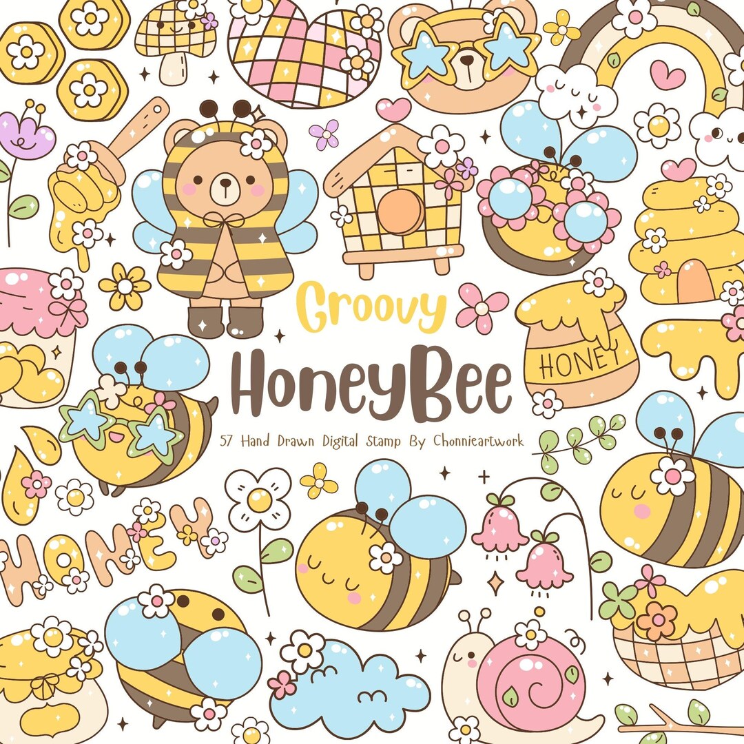 Groovy Honey Bee Clipart SVG | Retro Honey Bee PNG for Shirts & Gifts ...