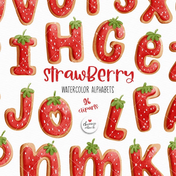 Strawberry Alphabet Clipart - Etsy