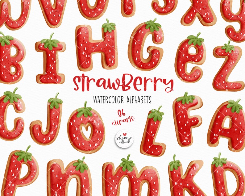 Strawberry Cookies Alphabet Strawberry Alphabet Valentines - Etsy
