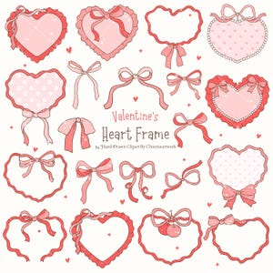 Whimsical Hand-drawn Valentine's Ribbon Frame Clipart Set SVG PNG Bow ...
