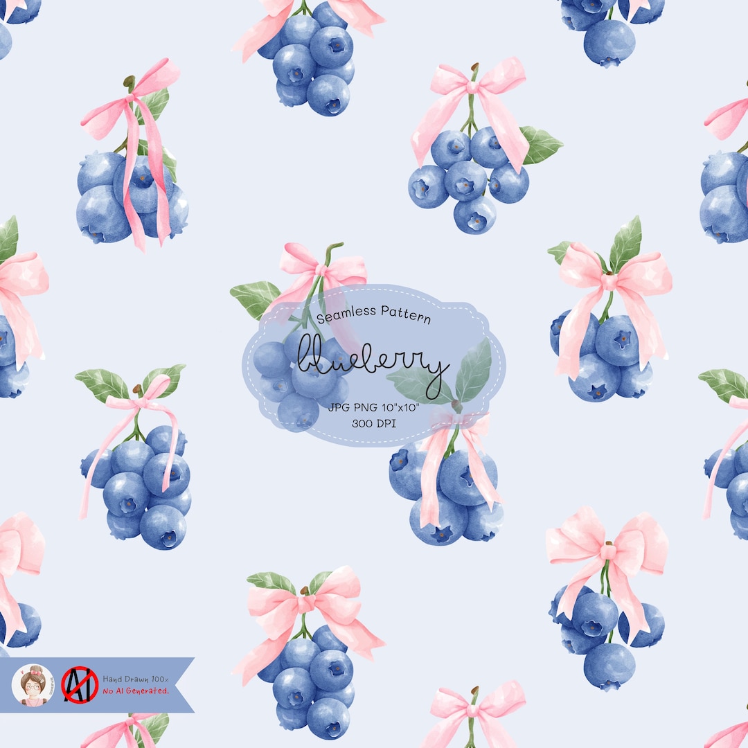 Coquette Blueberry Seamless Patterns, Blueberry Pattern, Blueberry Bow ...