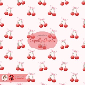 Pink Coquette Ribbon With Cherries Seamless Pattern, Coquette Cherries ...