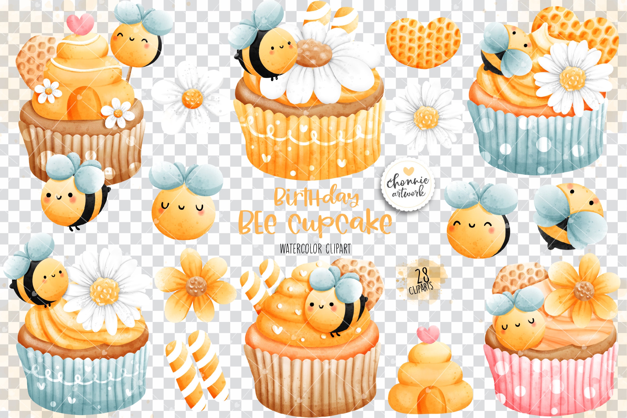 Birthday Bee Cupcake Honeybee Clipart Bee Clipart Birthday - Etsy