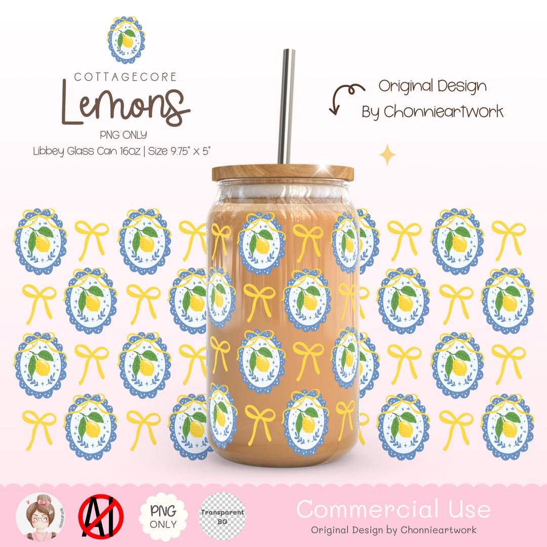 Cottagecore Lemons PNG Libbey Glass Can Wrap | Mediterranean Lemon ...