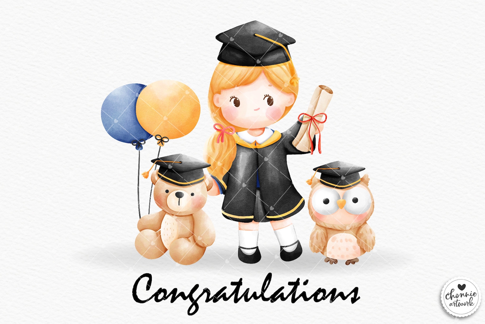 Graduation Clipart Watercolor Graduation Clipart Grad Cap - Etsy