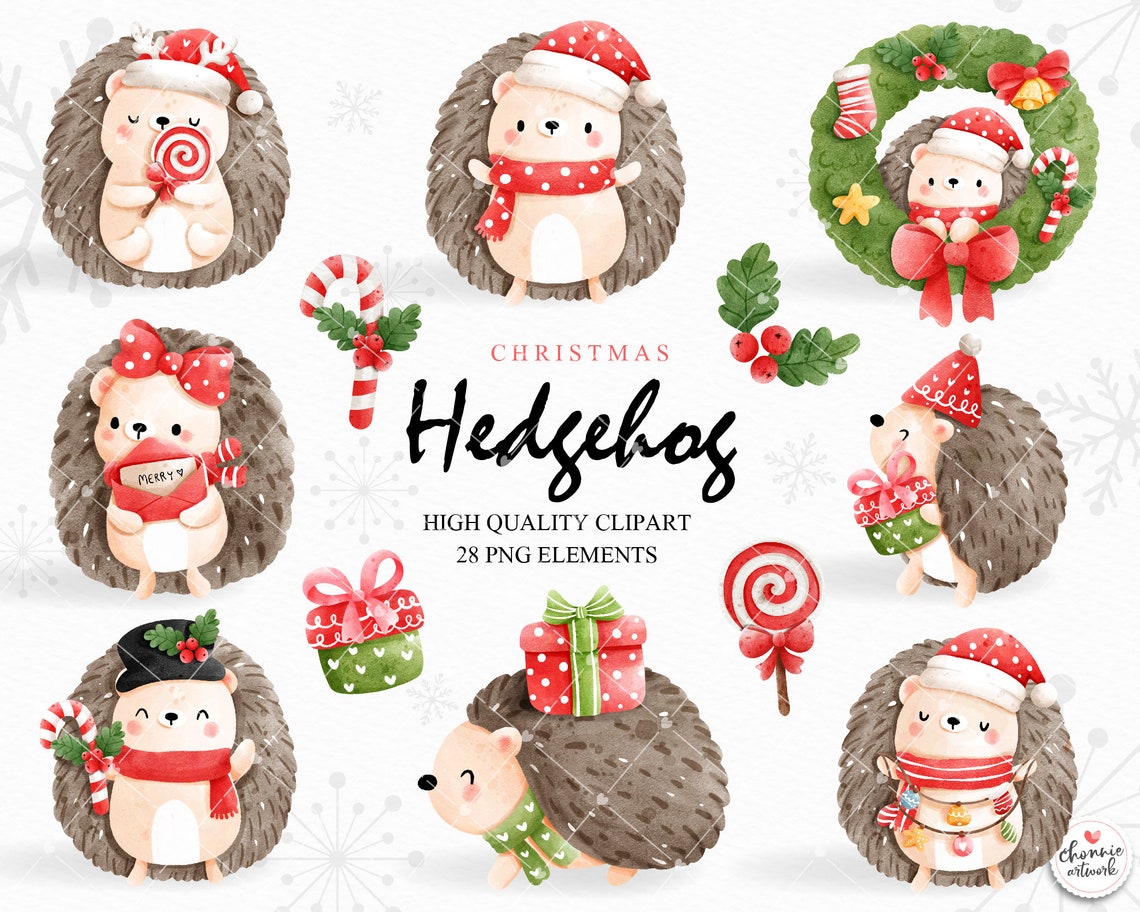 Christmas Hedgehog Clipart Winter Hedgehog Clipart Christmas - Etsy