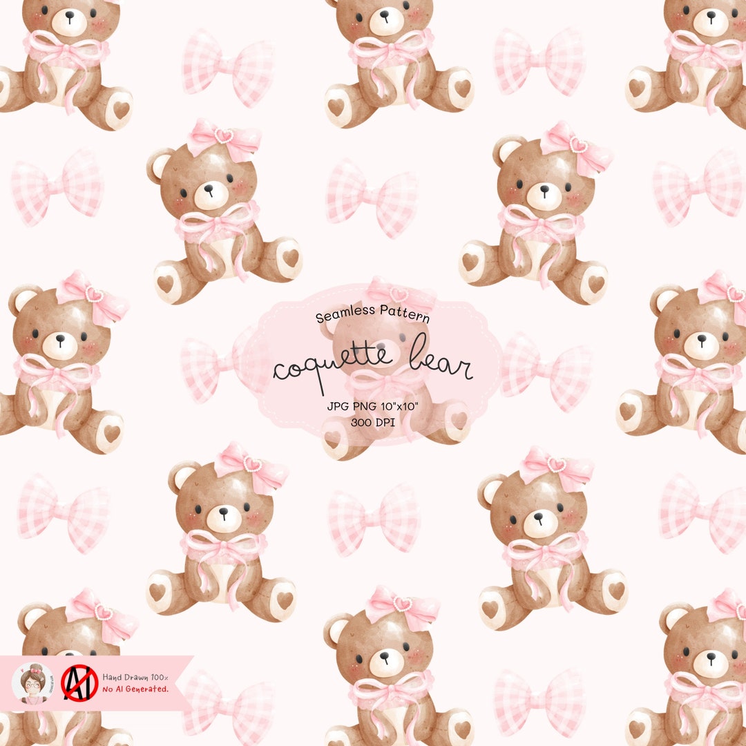 Coquette Teddy Bear Seamless Patterns, Teddy Bear Pattern, Teddy Bear ...