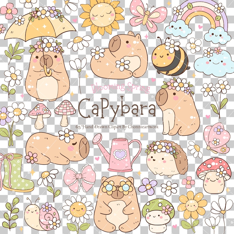 Flower Capybara Clipart Set, Cute Capybara Png, Capybara Svg, Groovy ...
