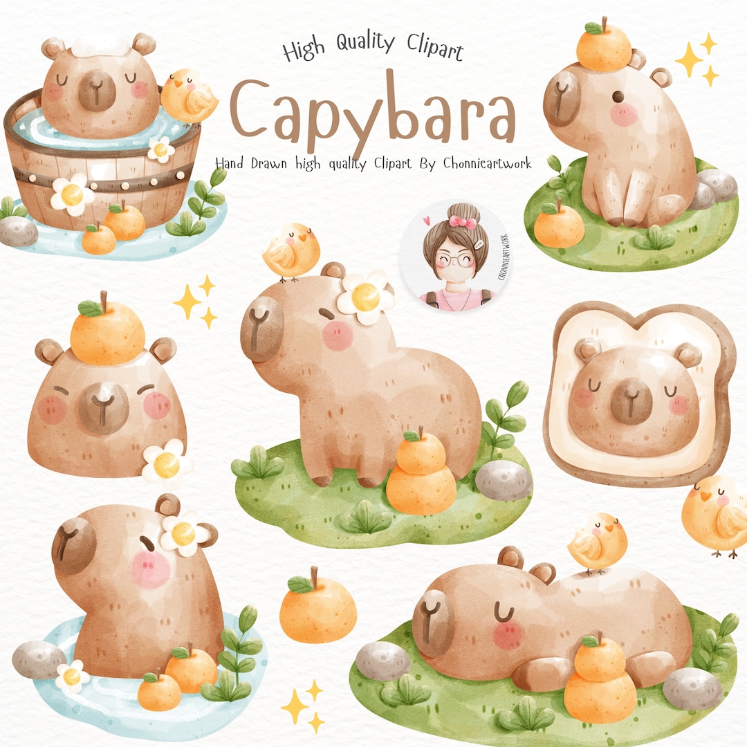Watercolor Capybara Clipart, Cute Capybara PNG, Cute Capybaras, Pups ...