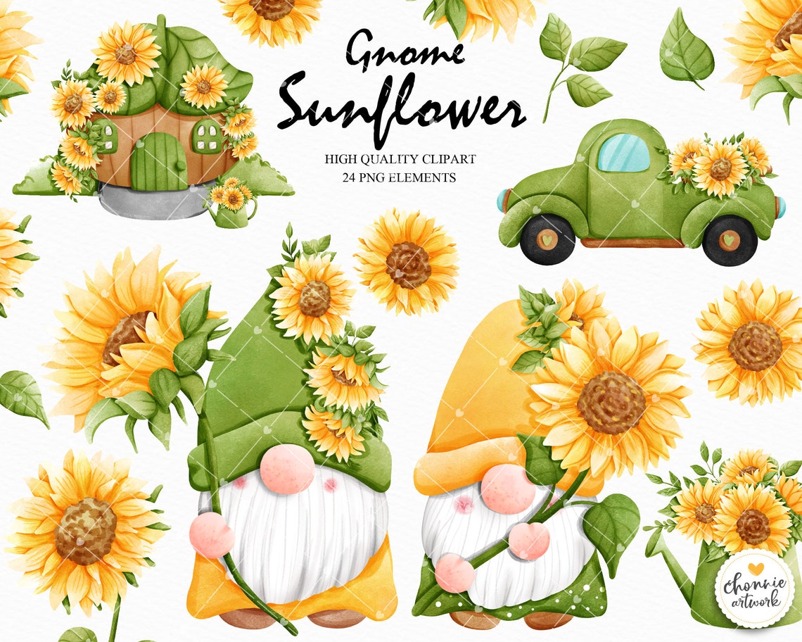 Sunflower Gnomes Clipart Sunflower Gnomes PNG Sunflower - Etsy