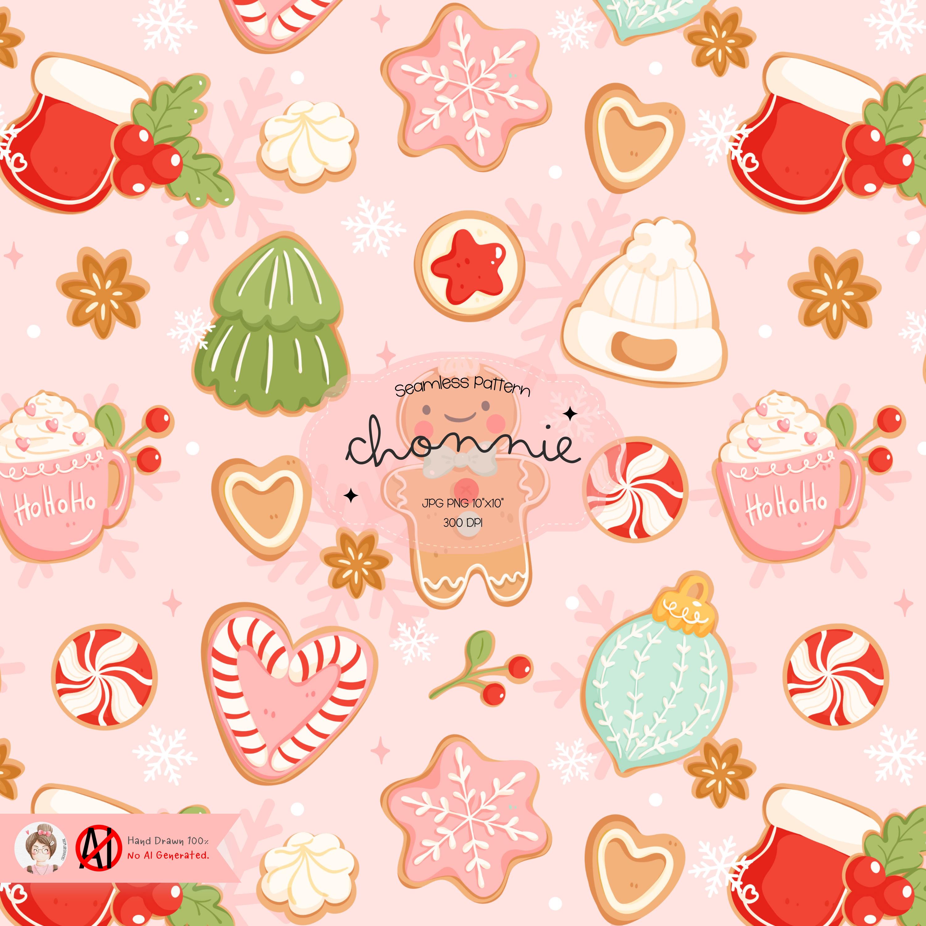 Christmas Cookies Seamless Pattern, Gingerbread Cookies Pattern, Pastel ...