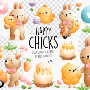 Baby Chicken Clipart, Easter Chicken Clipart, Rabbit Clipart, Easter ...