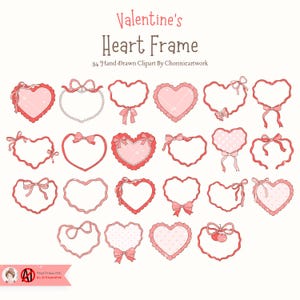 Whimsical Hand-drawn Valentine's Ribbon Frame Clipart Set SVG PNG Bow ...