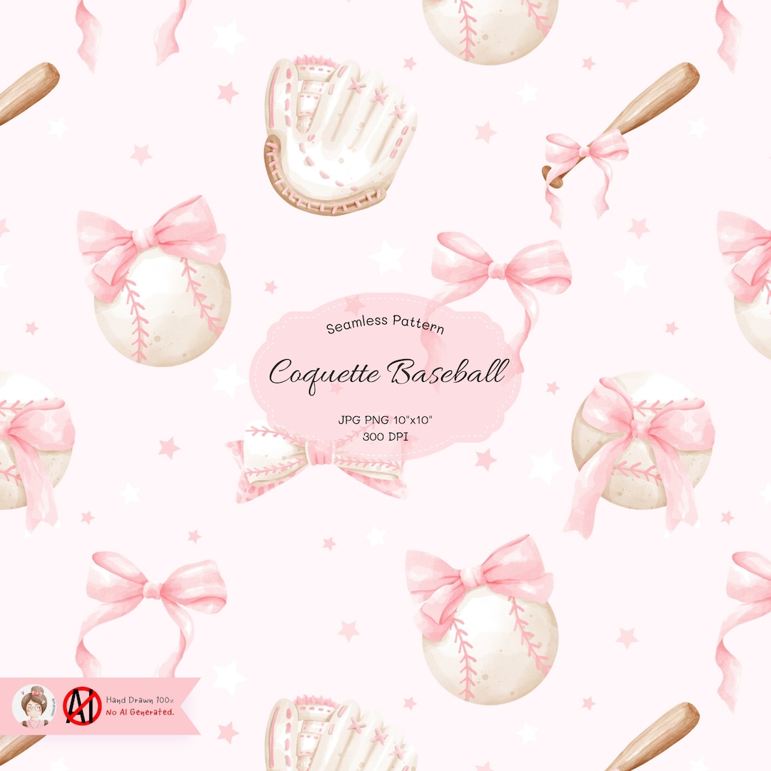 Pink Coquette Baseball Seamless Pattern, Baseball Seamless Pattern ...