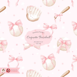 Pink Coquette Baseball Seamless Pattern, Baseball Seamless Pattern ...