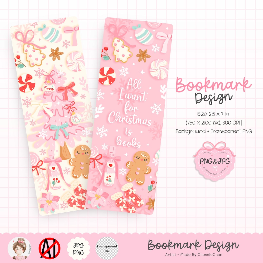 Christmas Bookmark Designs, Cute Christmas Bookmarks, Pink Christmas ...