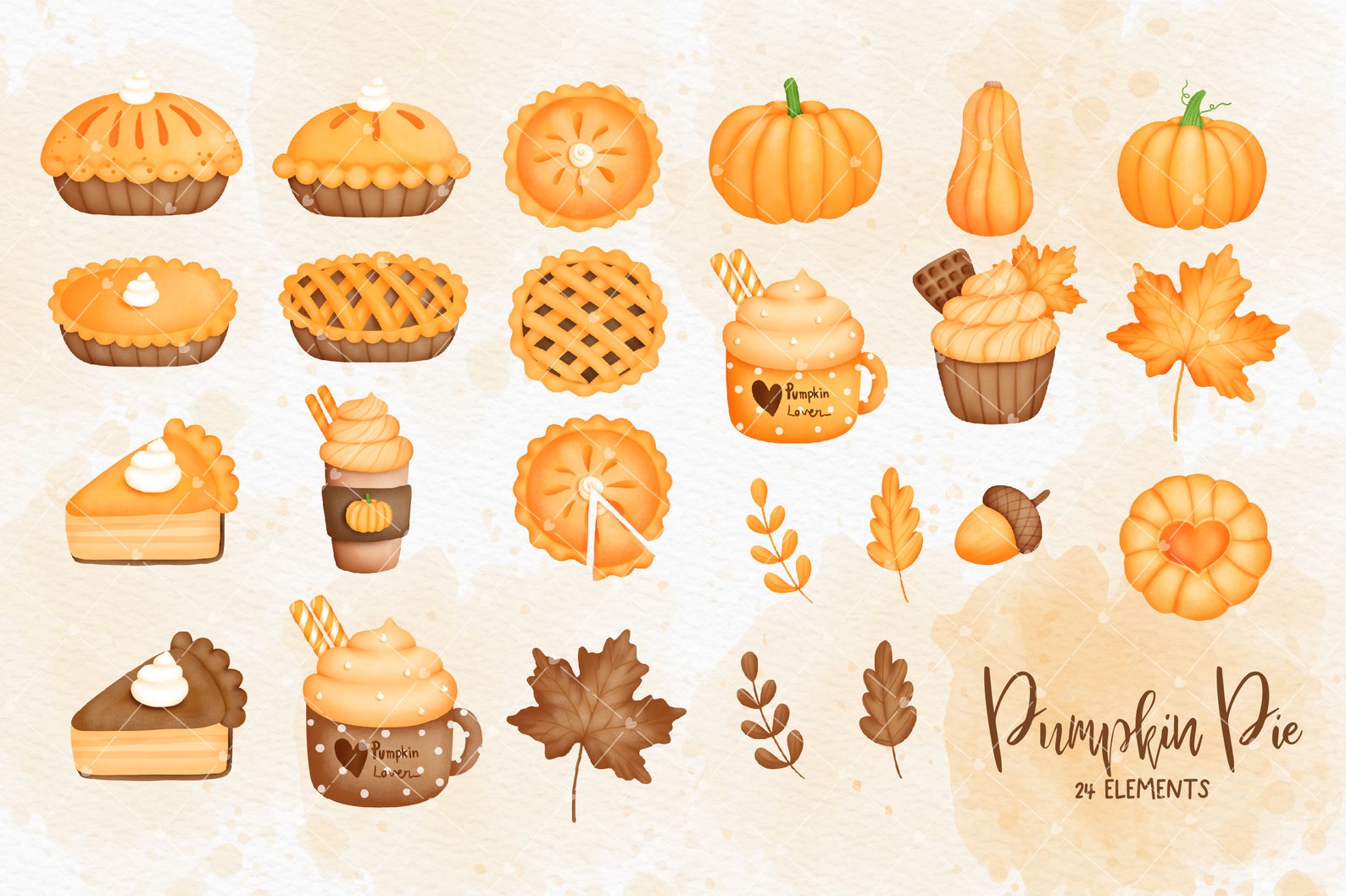 Pumpkin Pie Watercolor Clipart Pumpkin Pie Clipart Pumpkin - Etsy