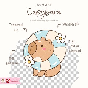 Summer Capybara Clipart Set SVG PNG Summer Sticker Planner Kawaii ...
