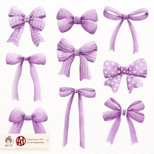 Watercolor Purple Coquette Ribbon Clipart Gift Bow Clipart Fashion ...