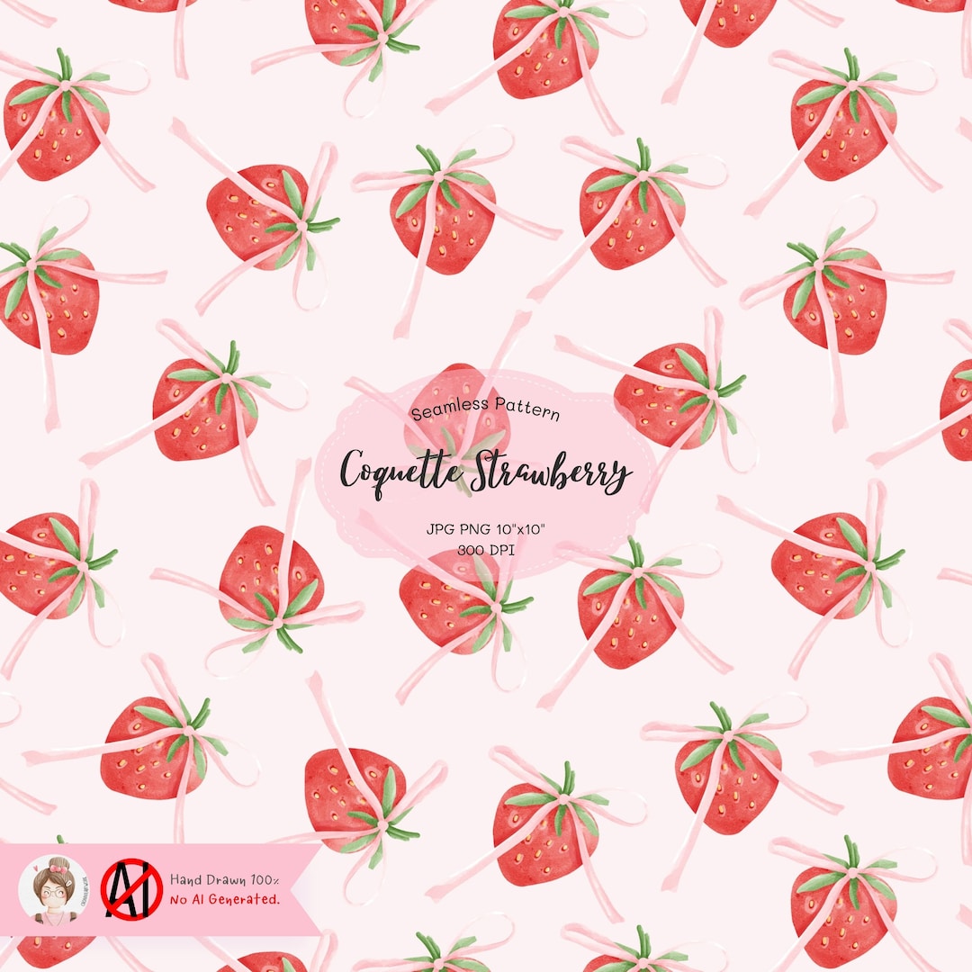 Coquette Strawberry Ribbon Seamless Pattern, Coquette Strawberry ...