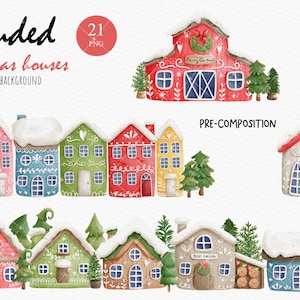 Christmas Houses Clipart, Christmas Village Clipart, Snow Village ...