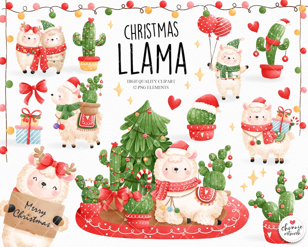 Christmas Llama Clipart, Llama Clipart, Christmas Clipart, Christmas ...
