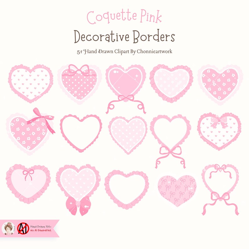 Whimsical Hand-drawn Valentine's Pink Ribbon Frame Clipart Set SVG PNG ...