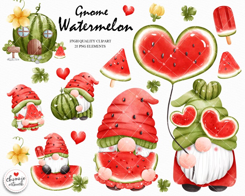 Watermelon Gnome Clipart Gnome Clipart Watermelon Clipart - Etsy