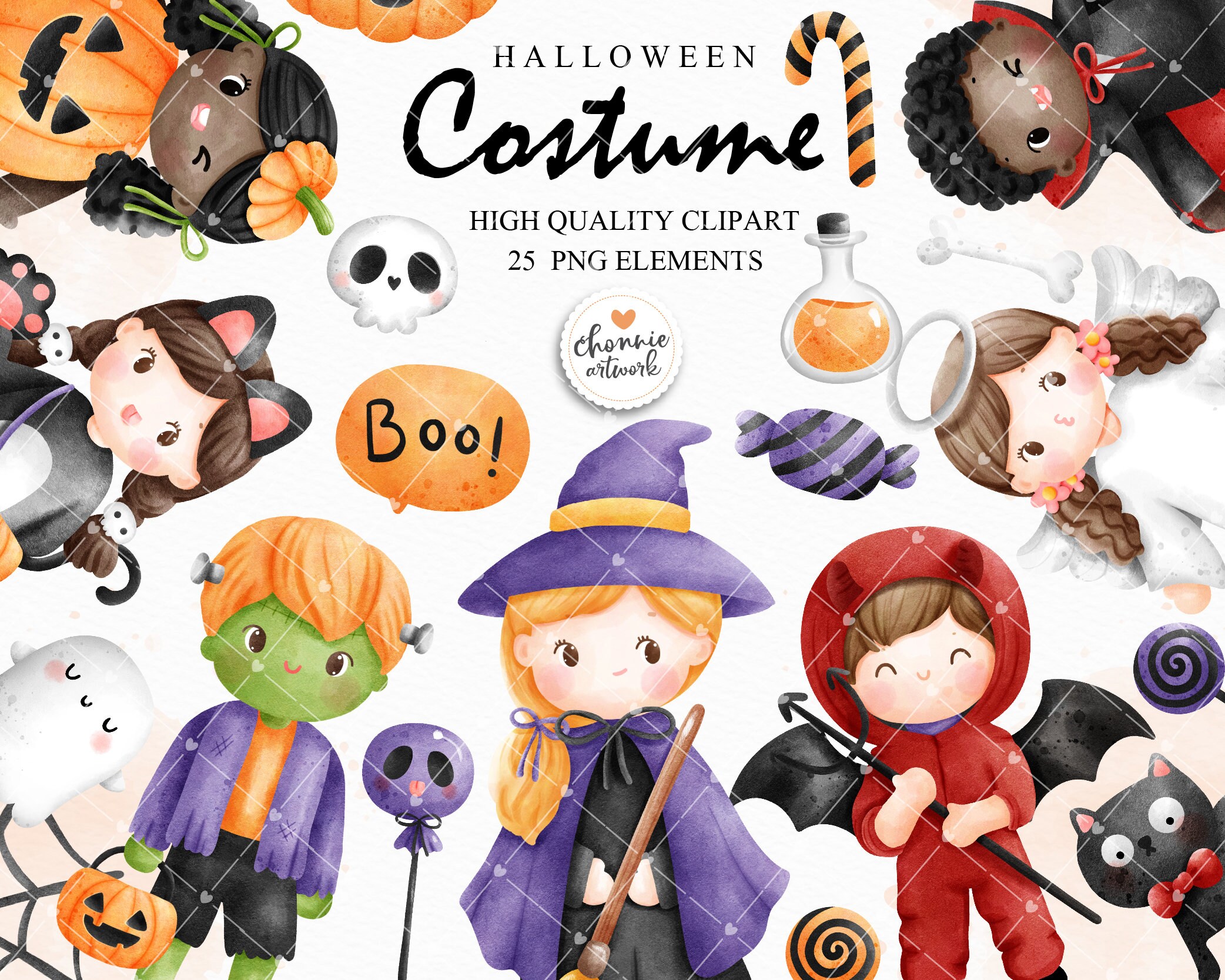 Halloween Clipart Halloween Costume Clipart Children - Etsy