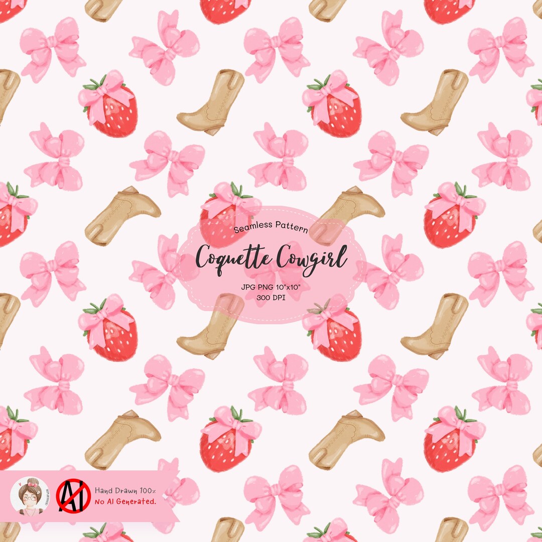 Pink Coquette Ribbon Seamless Pattern, Coquette Cowgirl Pattern ...
