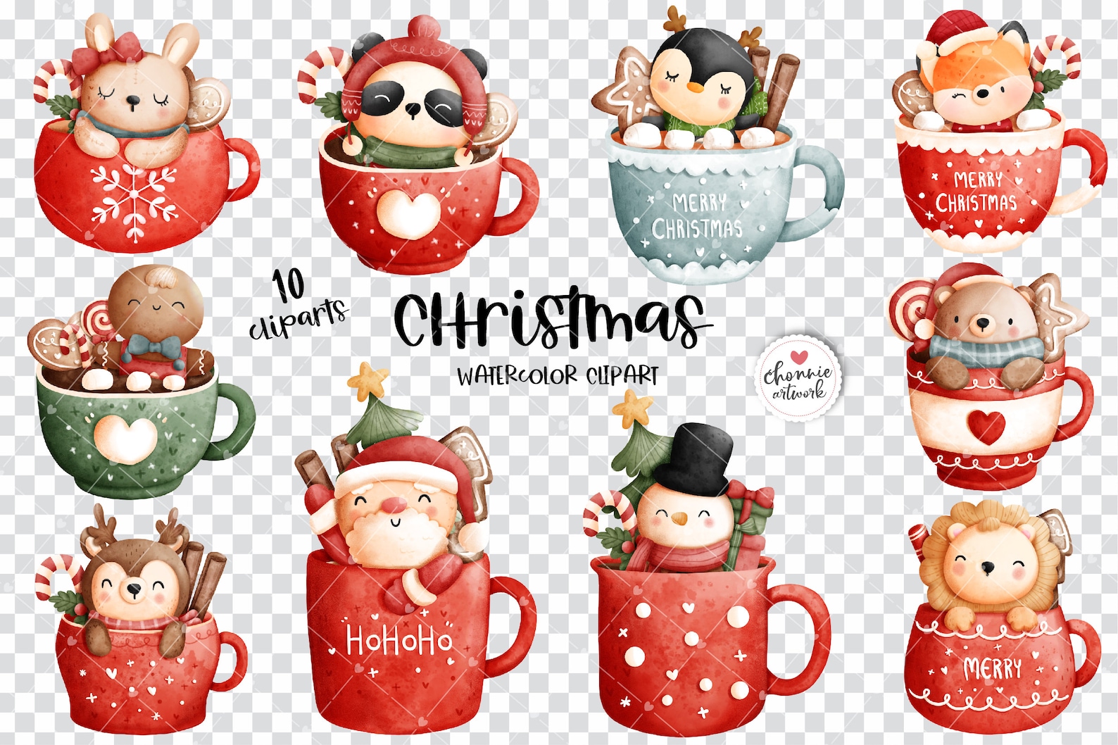 Christmas Mug Clipart Christmas Animal Clipart Animal Mug - Etsy
