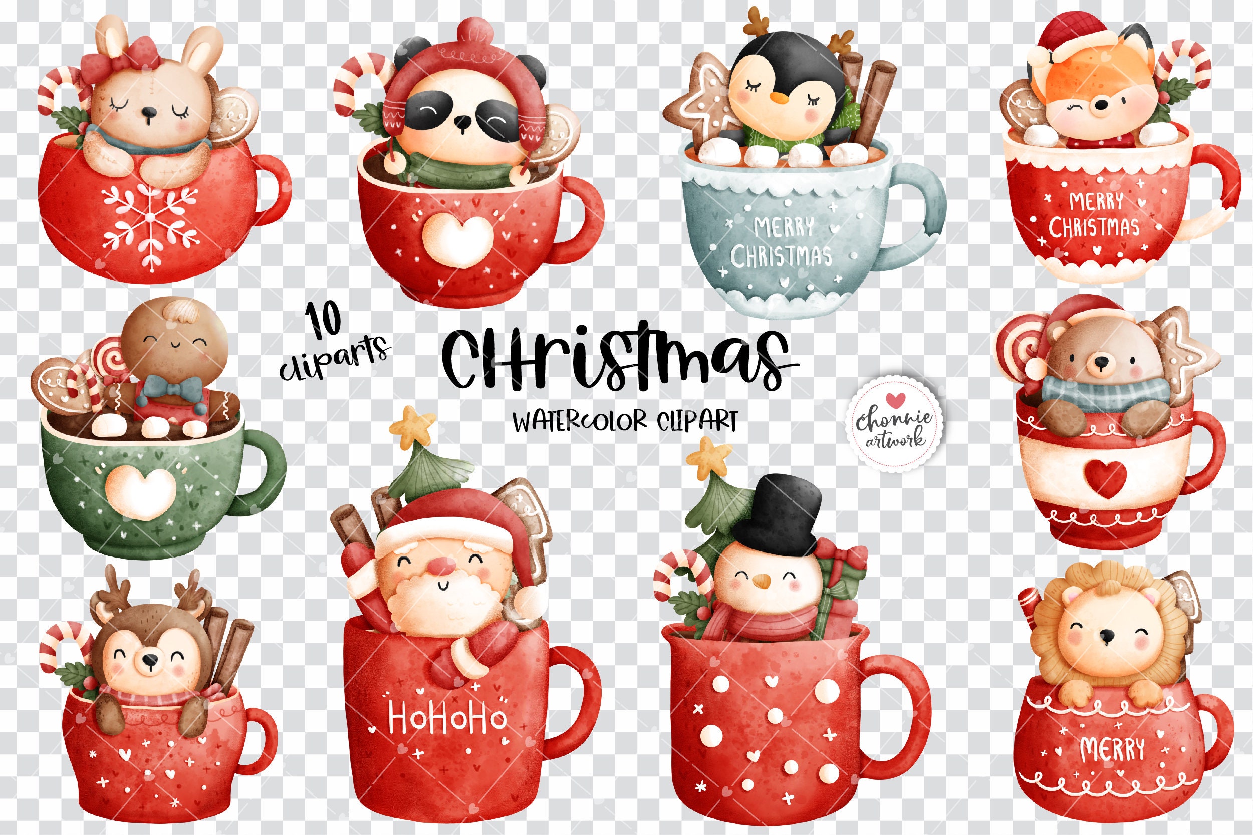 Christmas Mug Clipart Christmas Animal Clipart Animal Mug - Etsy