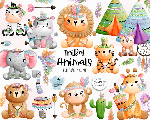 Tribal Animals Clipart Tribal Woodland Animals Clipart - Etsy