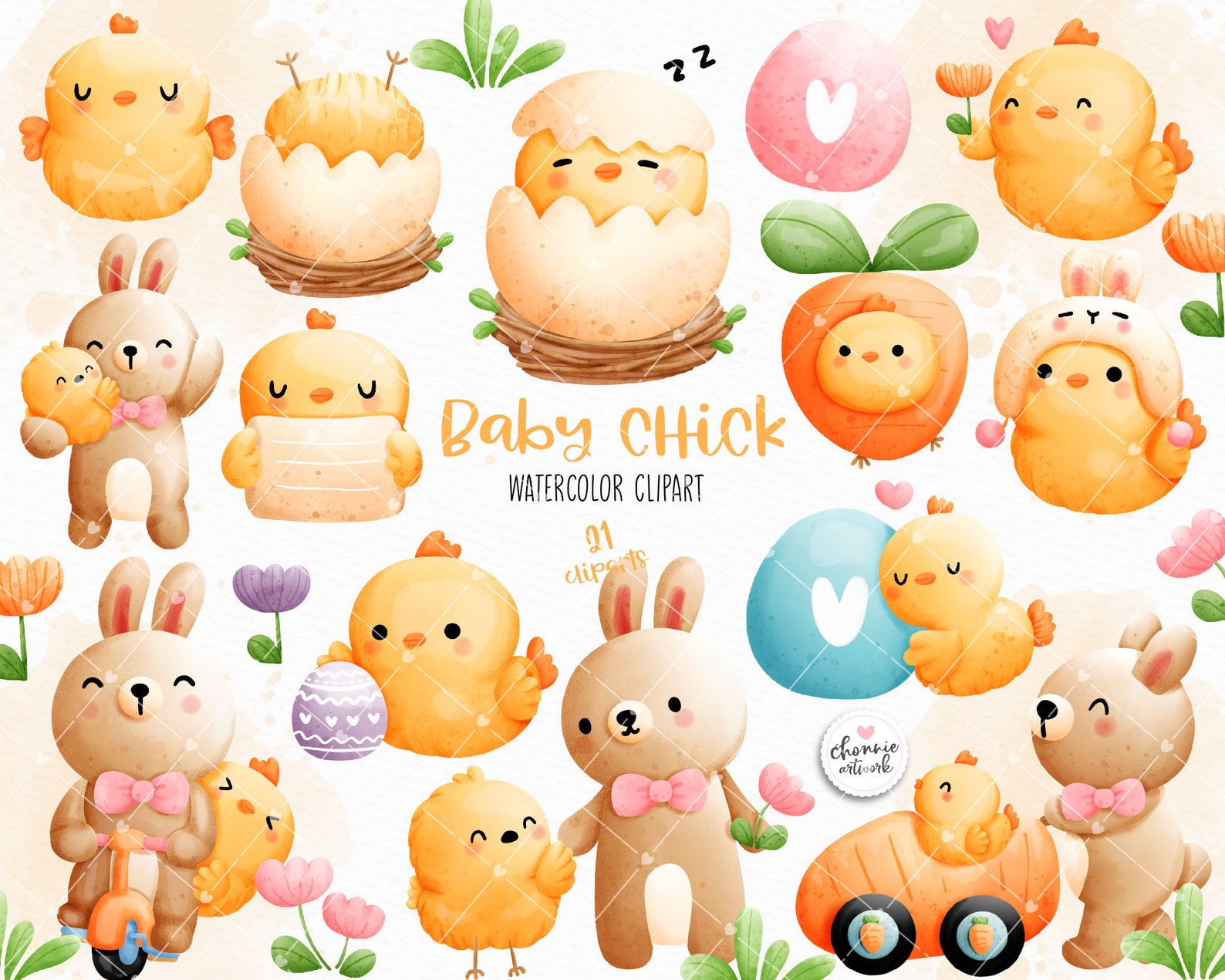 Baby Chicken Clipart Easter Chicken Clipart Rabbit Clipart | Etsy