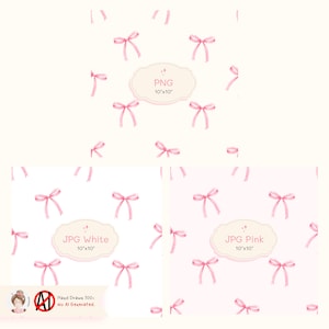 Pink Coquette Ribbon Seamless Pattern, Cute Preppy Pink Ribbon Bow ...