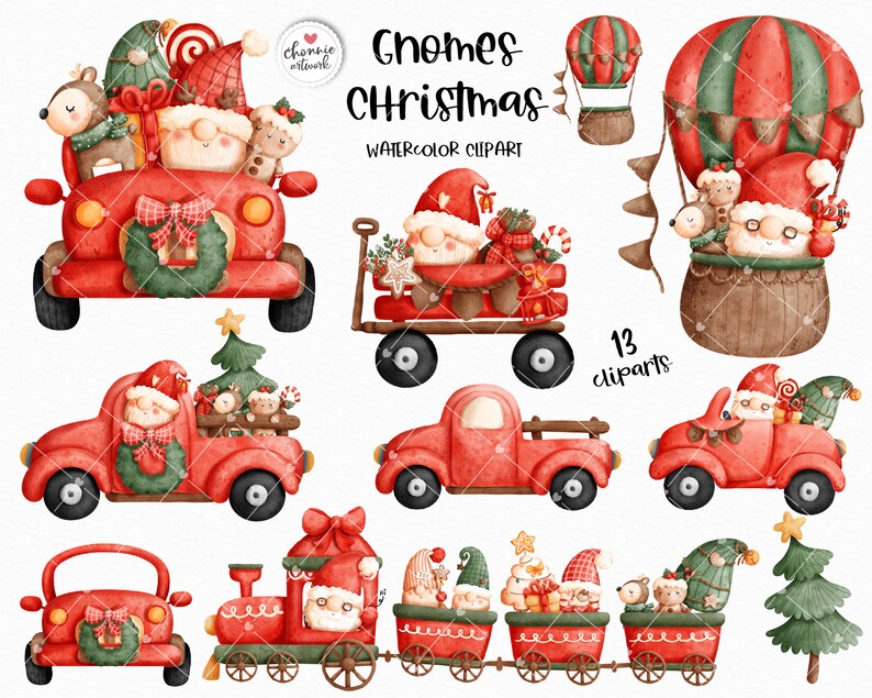 Christmas Gnome Car Clipart Christmas Truck Clipart | Etsy