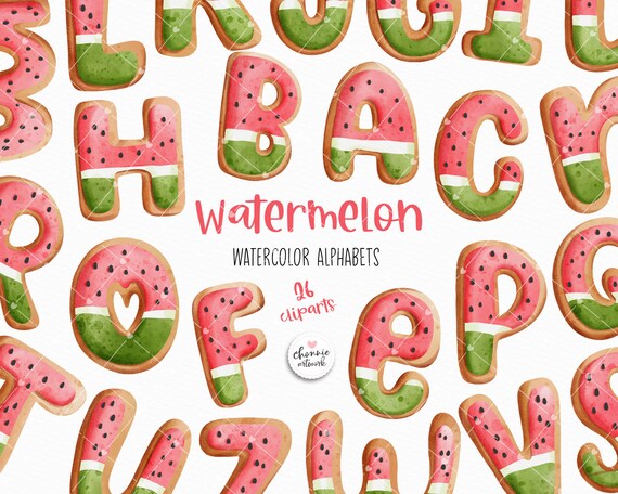 Watermelon Cookies Alphabet Watermelon Alphabet Valentines | Etsy