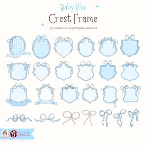 Blue Coquette Ribbon Bow Crest Frame PNG SVG Clipart Romantic Crest ...