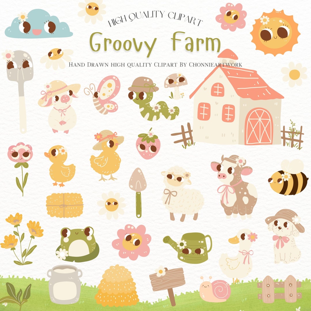 Happy Farm Svg, Farm Clipart, Retro Farm Clipart, Groovy Farm SVG ...