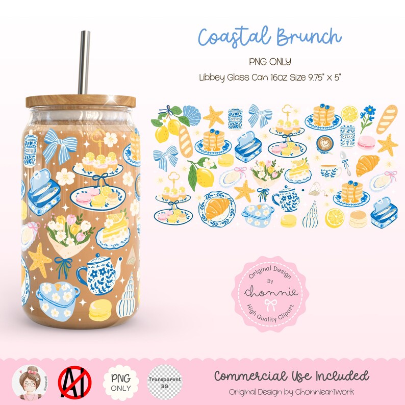 Coastal Brunch Glass Can Wrap,italian Summer Wrap, Cottagecore Brunch ...