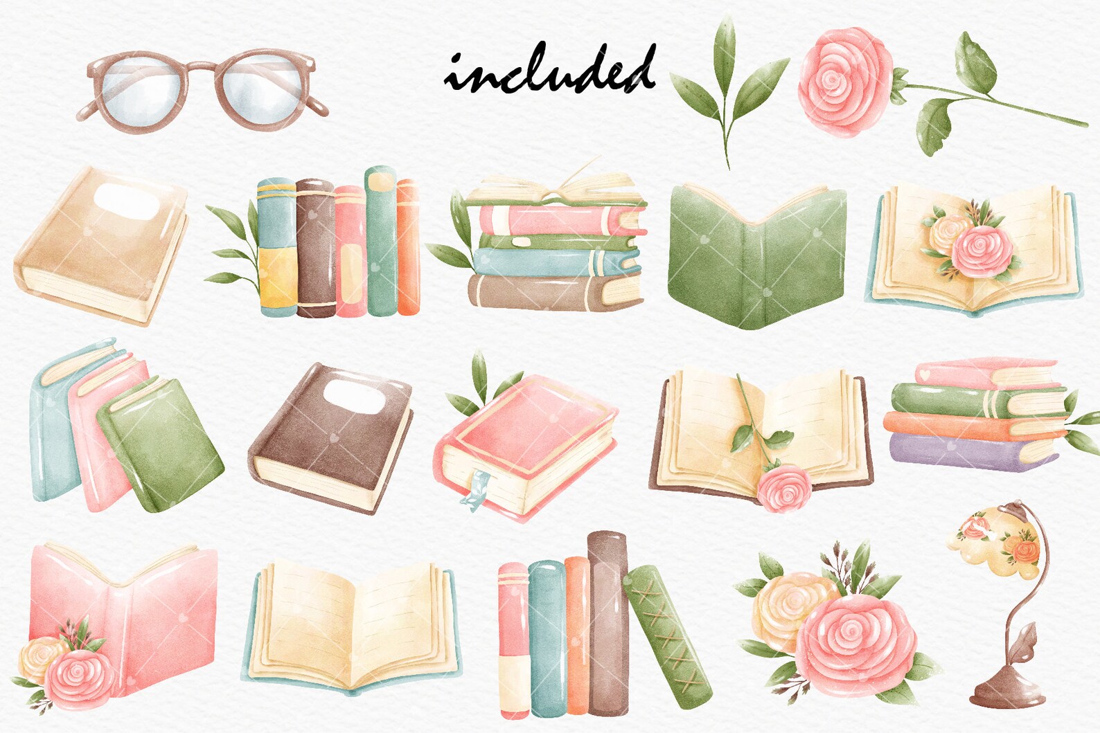 Watercolor Vintage Books Clipart Library Clipart Books - Etsy
