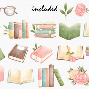 Watercolor Vintage Books Clipart, Library Clipart, Books Clipart, Book ...