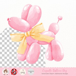 Watercolor Preppy Balloon Dog Clipart, Coquette Balloon Animal Clipart ...