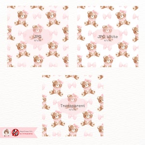 Coquette Teddy Bear Seamless Patterns, Teddy Bear Pattern, Teddy Bear ...