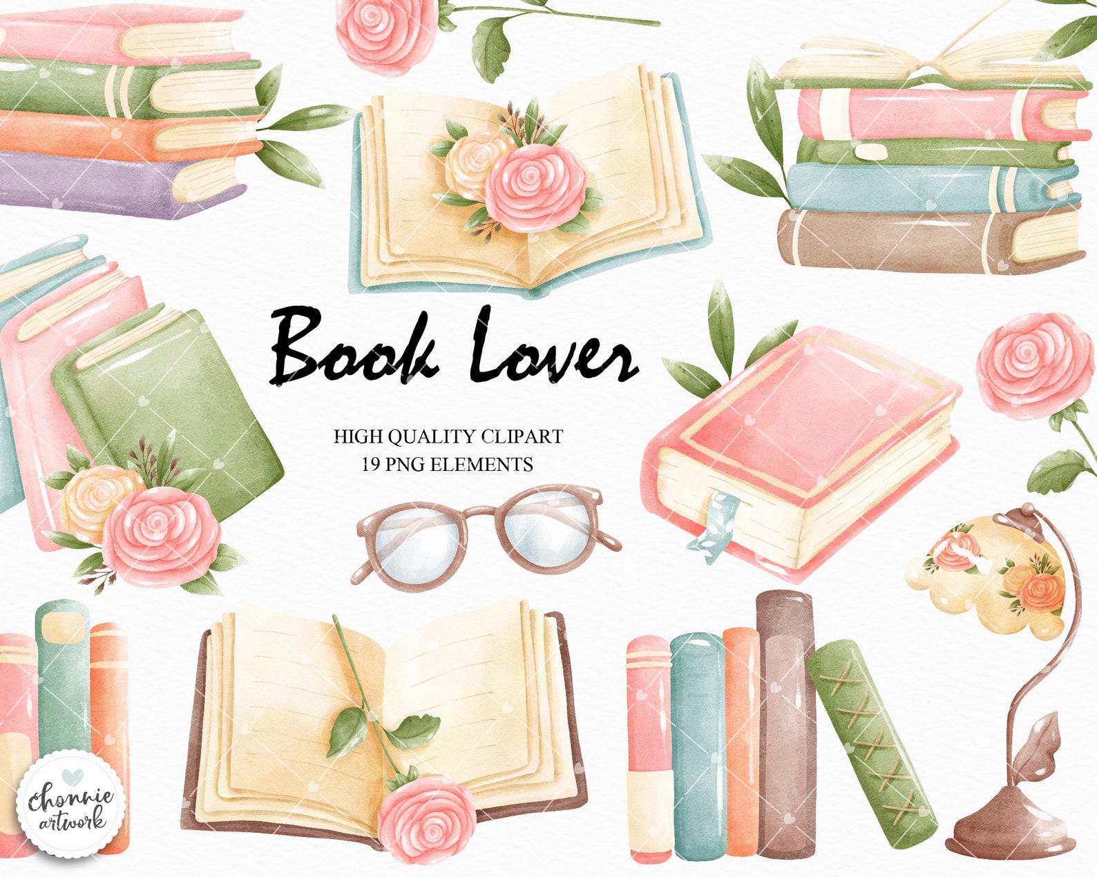 Watercolor Vintage Books Clipart, Library Clipart, Books Clipart, Book ...