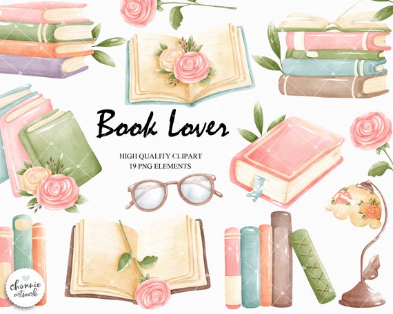 Watercolor Vintage Books Clipart Library Clipart Books - Etsy