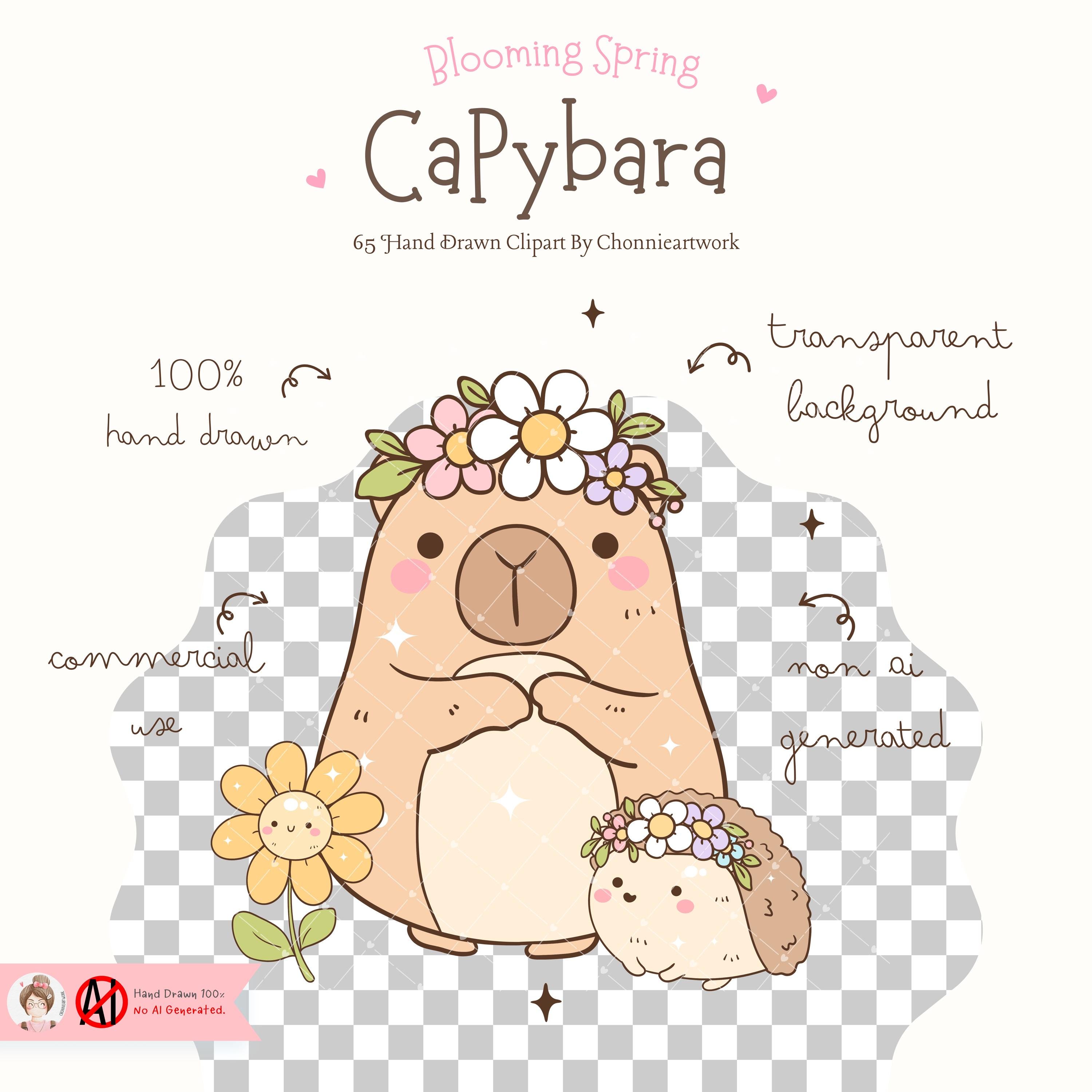 Flower Capybara Clipart Set, Cute Capybara Png, Capybara Svg, Groovy ...