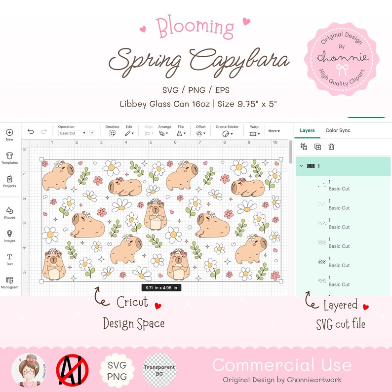 Daisy Capybara Glass Can Wrap, Cute Capybara Wrap, Animal Cup Wrap ...